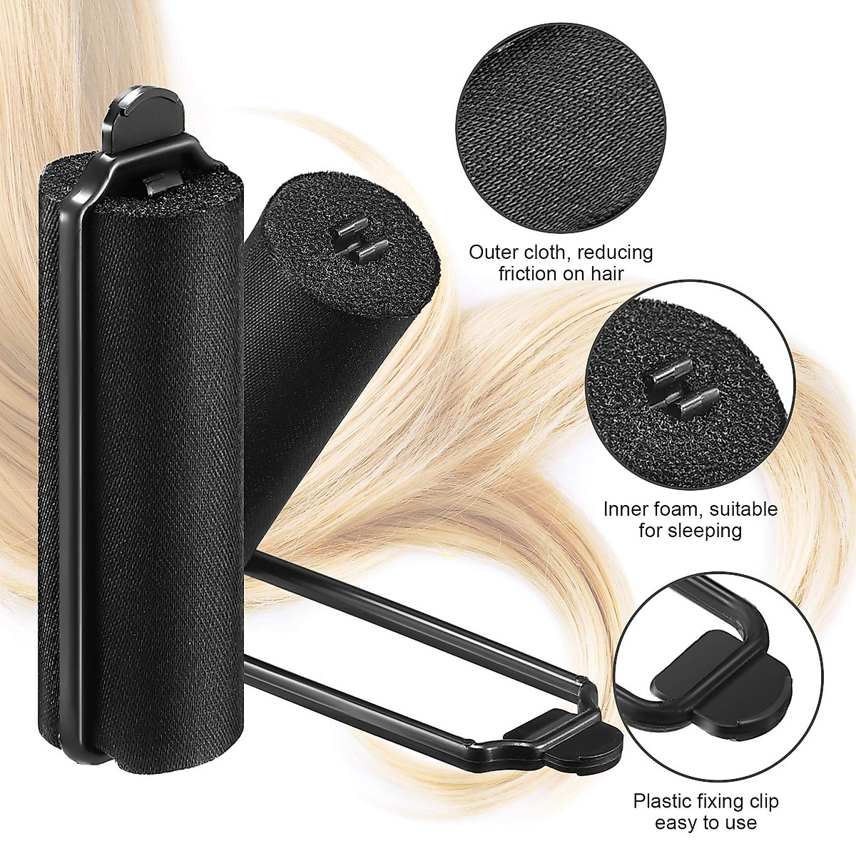 WILLBOND 40 Pieces Sponge Hair Rollers Satin Rollers for Black Hair Soft Hair Curler Flexible Styling Curlers Wave Curlers for Hairdressing Hair Styling (0.8 Inch, Black)