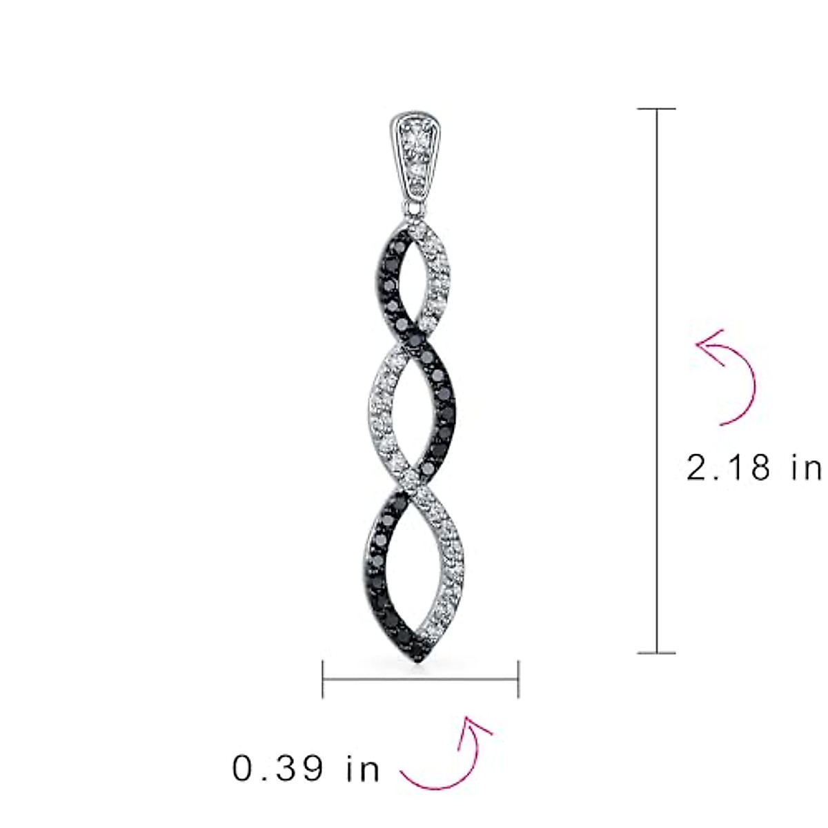 Black White Cubic Zirconia Pave Long Romantic Infinity Twist Drop Earrings For Women Prom Cocktail Party CZ Silver Plated Brass