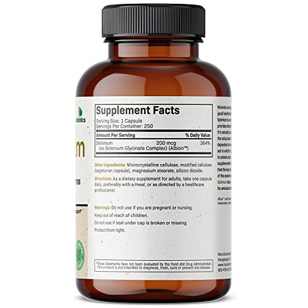 Futurebiotics Selenium 200 mcg - Selenium Amino Acid Complex - Essential Trace Mineral with Superior Absorption, Non GMO, 250 Capsules