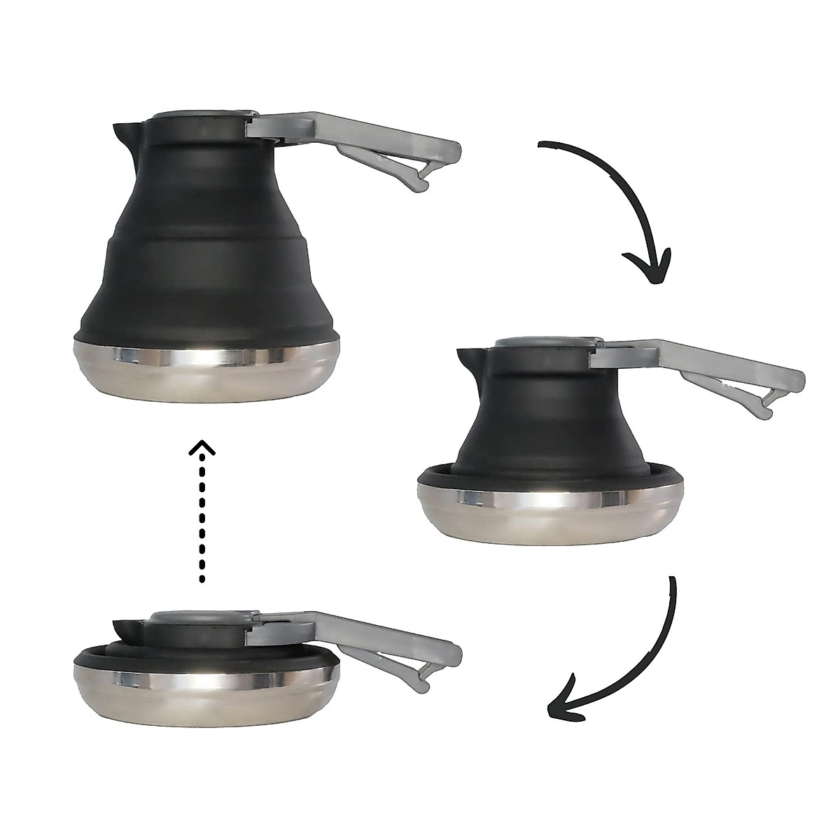 White Pine Collective Black Collapsible Silicone Kettle 50.72 oz - camping coffee pot, travel kettle, collapsible kettles for boiling water, small portable silicone tea kettle, outdoor camp pot