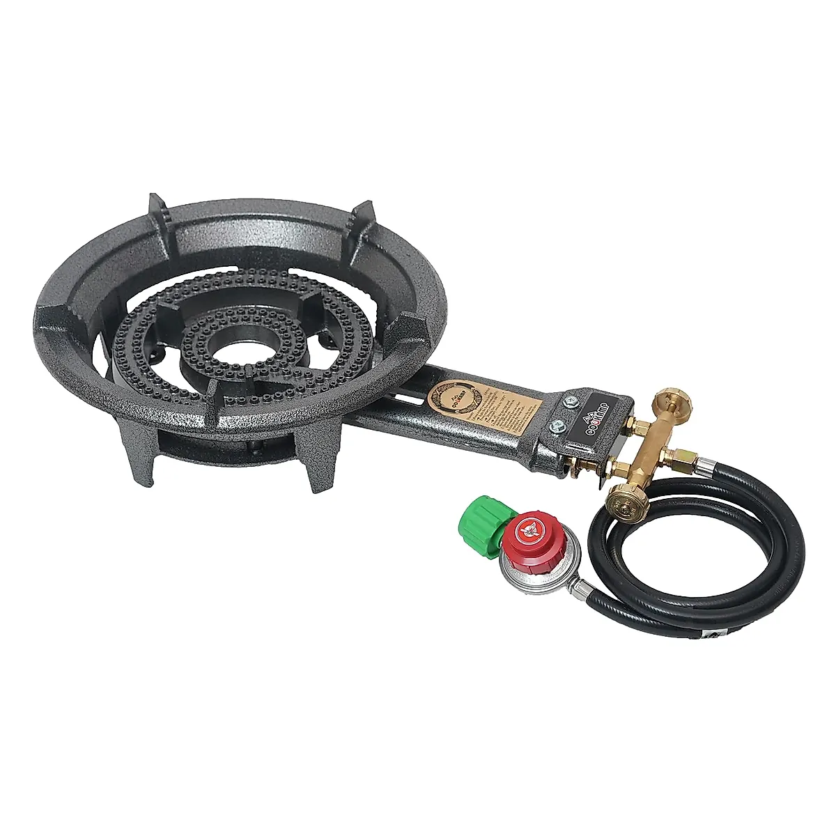 COOKAMP Propane Wok Burner, Cast Iron Single Burner Camping Stove With Regulator And Hose,High Pressure Portable Gas Stove For Camping Outdoor Cooking SH90 (SH90)