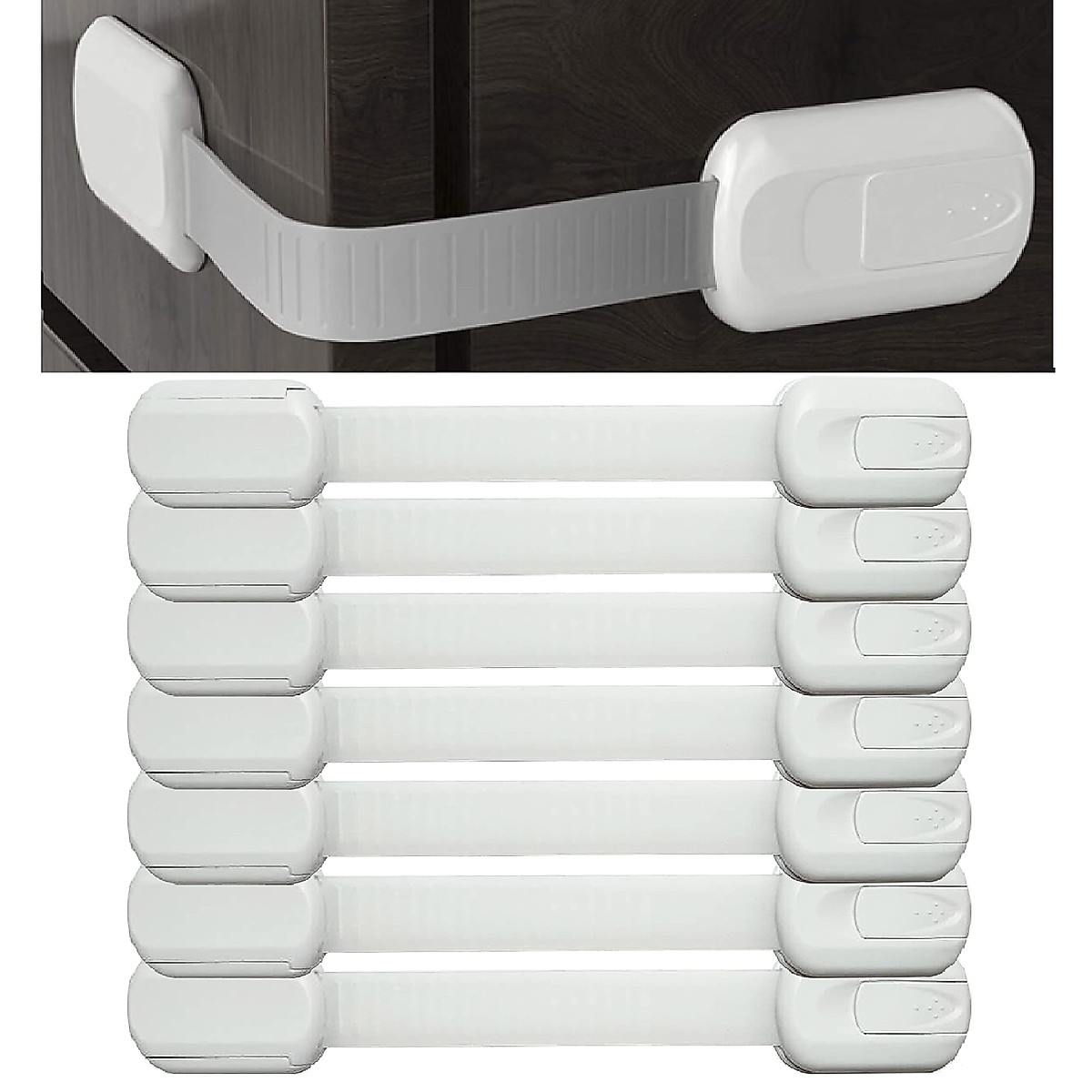 Child Safety Cabinet Strap Locks - 8 Packs Baby Proofing Adjustable Adhesive Latches With No Drilling - Fridge Drawer Dishwasher Toilet Seat Oven - Children Kid & Toddler Safety Protection By G2eComme