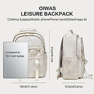 OIWAS Travel Backpack for Women, 15.6 Inch Laptop Bag Unisex 24L Fashion Bag Casual Daypack Large Capacity Computer Backpacks for Work Outdoor Hiking (Off white)