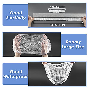 Aquior Shower Cap Disposable, 50 PCS Bath Caps Larger Thick Clear Waterproof Plastic Elastic Hair Bath Caps for Women, Hotel Travel Essentials Accessories Deep Conditioning Hair Care Cleaning Supplies
