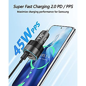 130W USB C Car Fast Charger,3-Port PD 100W PPS 45W QC3.0 30W Super Fast Charging Cigarette Lighter for MacBook Pro Air M1 Laptop iPhone 14 13 12 Pro Max Samsung S22 S21Ultra (with 100W USB C Cable)