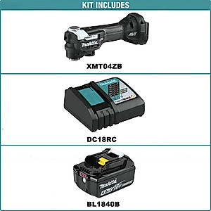 Makita XMT04ZB-BL1840BDC1 18V LXT StarlockMax Brushless Lithium-Ion Cordless Sub Compact Multi-Tool with Battery and Charger Starter Pack Bundle (4 Ah)