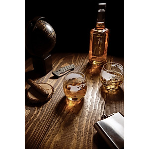 Etched World Globe Glasses 10 oz -Set of 4 by The Wine Savant, Wine, Whiskey, Scotch, Vodka Water or Juice Old Fashion Glasses, World Glasses Etched Globe