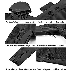 ReFire Gear Mens Army Special Ops Military Tactical Jacket Softshell Fleece Hooded Outdoor Coat,Black,X-Large