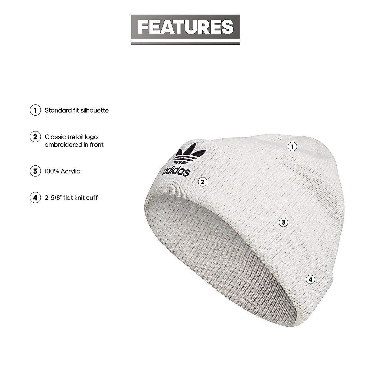 adidas Originals Trefoil Beanie, White-Orbit Grey/Black, One Size