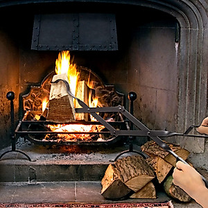 26" Fireplace Tongs, Uten Fire Pit Accessories for Outside, Firewood Tongs, Heavy Duty Wrought Iron Fire Pit FireTongs, Log Tweezers for Stove Camping Fire Pit Tools Indoor/Outdoor