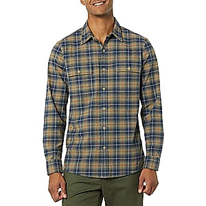 Goodthreads Men's Slim-Fit Long-Sleeve Stretch Flannel Shirt, Dark Blue/Multi Color/Plaid, Large