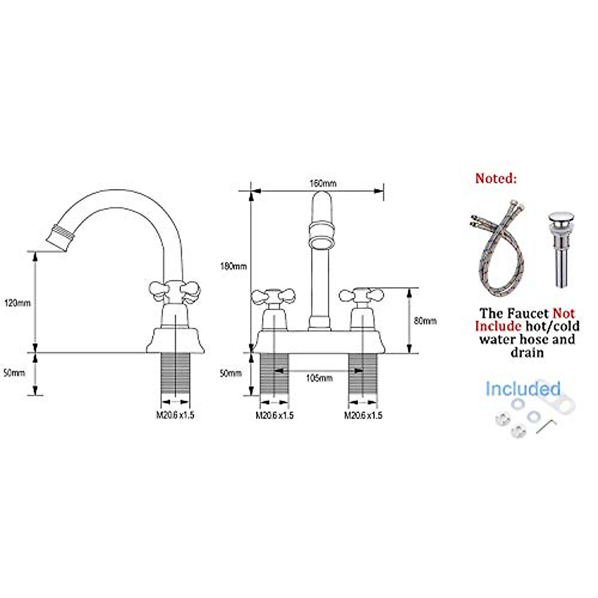 UFaucet 2 Handle Oil Rubbed Bronze Bathroom Faucet, Farmhouse 4 Inch Centerset Vanity Faucet, Stainless Steel Bathroom Sink Faucet Deck Mount RV Lavatory Mixer Tap Without Accessories