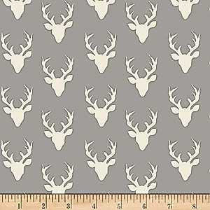 Art Gallery Fabrics Art Gallery Hello Bear Tiny Buck Forest Mist Fabric, Gray