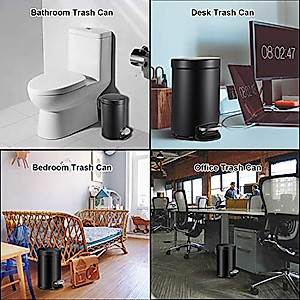 YCTEC 0.8 Gallon/3 Liter Mini Trash Can with Lid Soft Close and Removable Inner Waste Basket, Round Small Garbage Can, Step Trash Bin for Bathroom Bedroom Office Nursery, Steel Pedal, Black