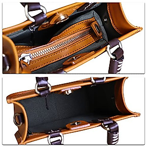 Genuine Leather Small Phone Bag Top Handle Handbag for Women Little Vintage Shoulder Bag Handmade Tiny Crossbody Satchel (Brown)