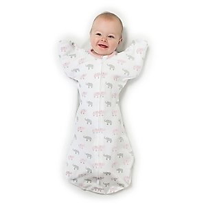 Amazing Baby Transitional Swaddle Sack with Arms Up Half-Length Sleeves and Mitten Cuffs, Tiny Elephants, Pink, Medium, 3-6 months, 14-21 lbs (Better Sleep for Baby Girls, Easy Swaddle Transition)