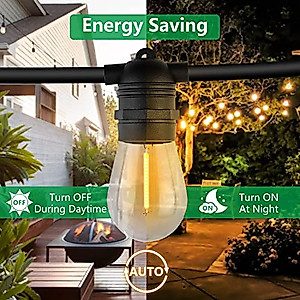 Kasonic Outdoor String Lights, 48 FT + 8 FT Extension Cord, 2 in 1, AC and Solar Powered, 15 Hanging Dimmable Shatterproof Bulbs(+2 Spare Bulbs), Decorative LED Patio Lights