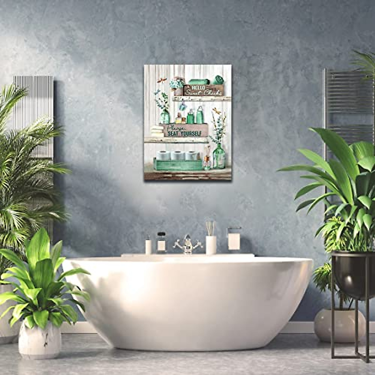 Bathroom Decor Wall Art, Bathroom Rules Wall Decor, Dragonfly Wall Art Teal Rustic Farmhouse Bathroom Canvas Prints Signs Wood Background Bathroom Pictures Artwork Framed Bath Laundry Home Decorations