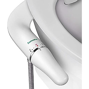 SAMODRA Ultra-Slim Bidet Attachment, Non-Electric Dual Nozzle (Frontal & Rear Wash) Adjustable Water Pressure Fresh Water Bidet Toilet Seat Attachment with Brass Inlet, Easy to Install (White-Silver)