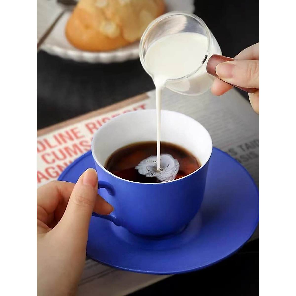 SunShade 2PCS Glass liquid measuring cup for Milk/coffee Cup, Espresso Shot Glass with Pouring Handle & Capacity tick mark , Clear Glass Cup, Liquor Glass Cups, Glass Round Beaker (75ml Glass)