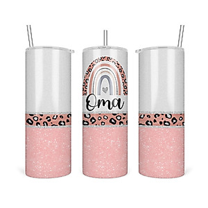 Leopard Oma Tumbler - Oma Rainbow Tumbler - Mothers Day Gifts Oma - Leopard Rainbow Oma Travel Cup - Tumbler With Straw And Lid - 20 Oz - Insulated Stainless Steel