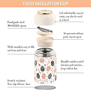 Easter Egg Small Flowers Kids Womens Lunch Insulated Jar with Spoon 17oz/500ml Hot Lunch Containers Stainless Steel Vacuum Leak Proof Food Storage for Short Travel