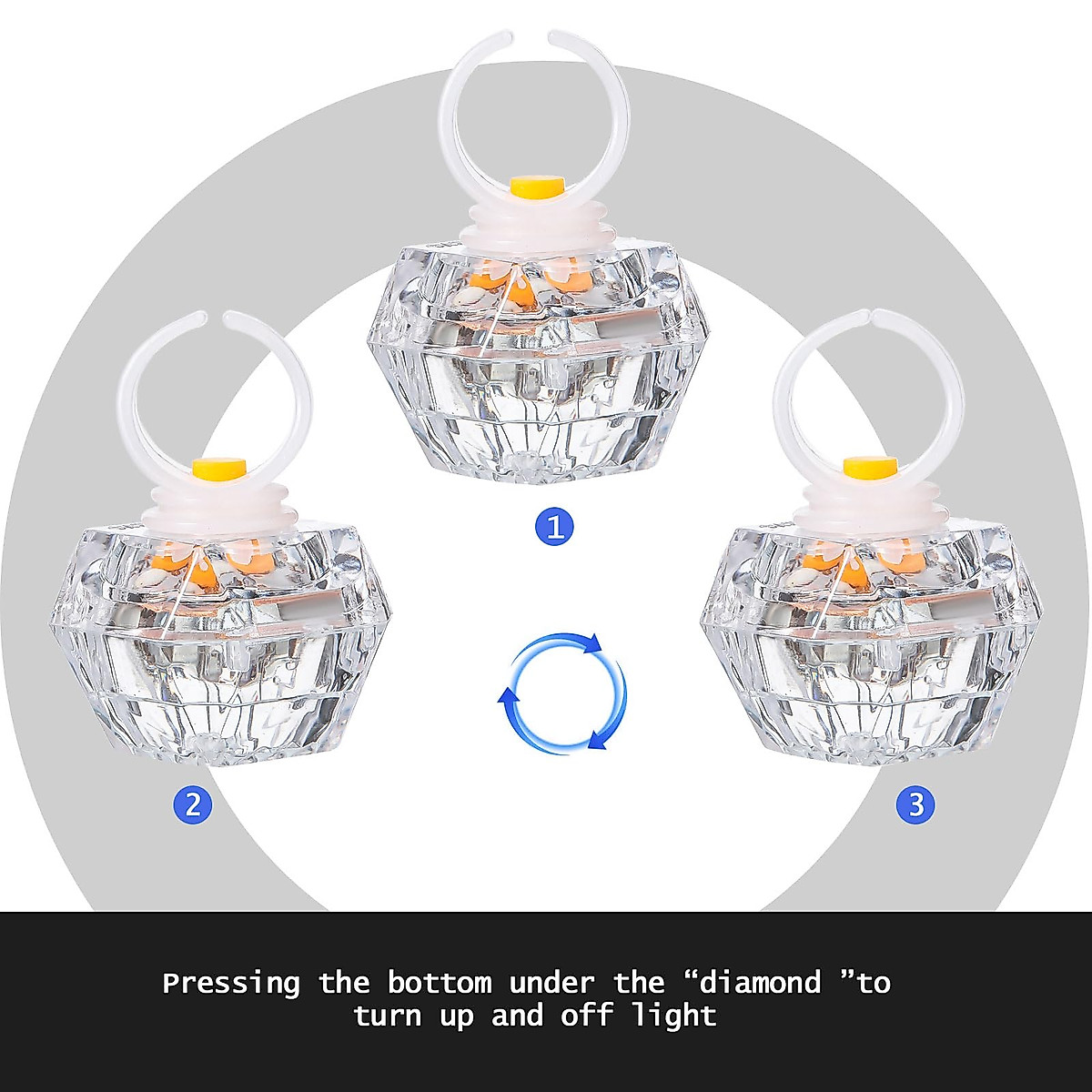 Hicarer 8 Pieces Light up Rings LED Flashing Bachelorette Rings Plastic Diamond Ring Glow in The Dark Ring for Birthday Wedding Bridal Shower Party Favors Supplies(White)