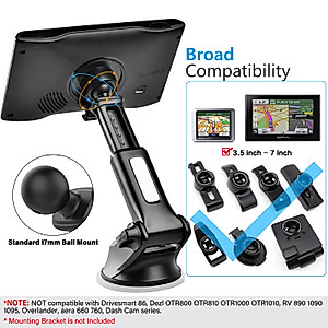 GPS Suction Cup Mount for Garmin [Quick Extension Arm], Replacement GPS Dash Ball Mount Dashboard Windshield Car Holder for Garmin Nuvi Dezl Drive Drivesmart Zumo Driveassist DriveLuxe StreetPilot RV