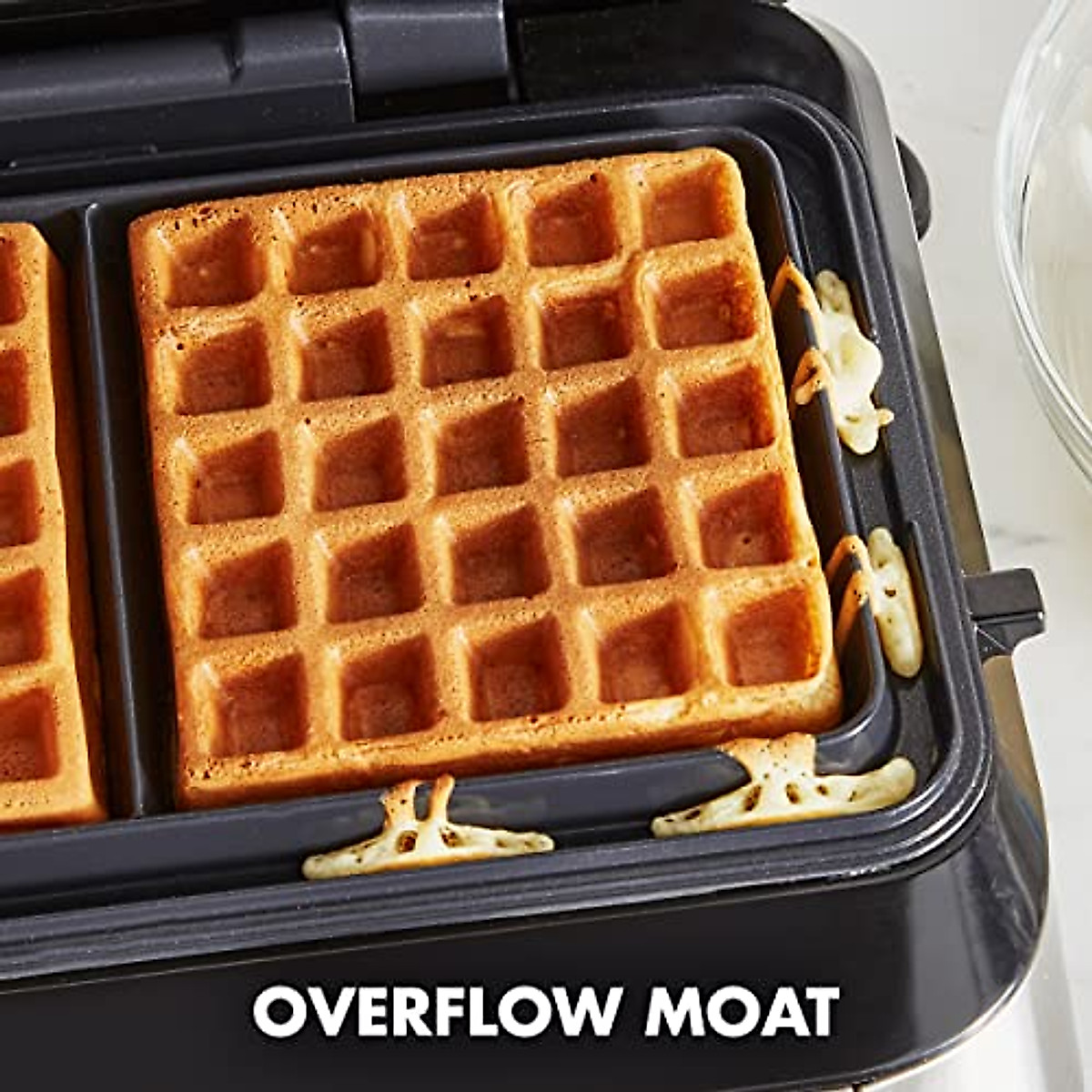 GreenPan Stainless Steel 2-Slice Belgian Waffle Maker Iron, Healthy Ceramic Nonstick Plates, Adjustable settings and Presets, Easy-to-use LED Display