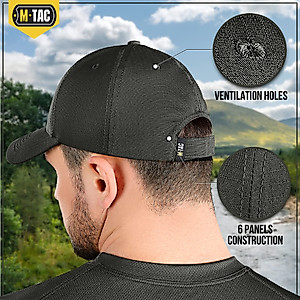 M-Tac Tactical Baseball Cap - Adjustable Plain Workout Ball Cap, Ripstop Hats for Men and Women (Black, M)