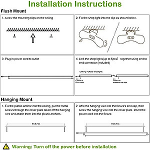 hykolity Linkable LED Shop Light for Garage, 4400lm, 4FT 42W Utility Light Fixture, 5000K Daylight LED Workbench Light W/Plug [250W Equivalent] Hanging or Surface Mount, Black - 4 Pack ETL