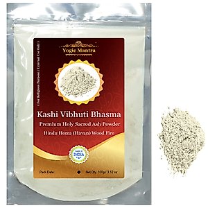 Yogic Mantra Kashi Vibhuti Powder Holy Ash Powder (100 g / 3.52 oz Sacred Ash Resealable Pouch Pack) Energized Vibhuti Bhasma for Hindu Holy Pooja Vidhi, Puja Items Samagri & Vibhooti Tripundra Tikka