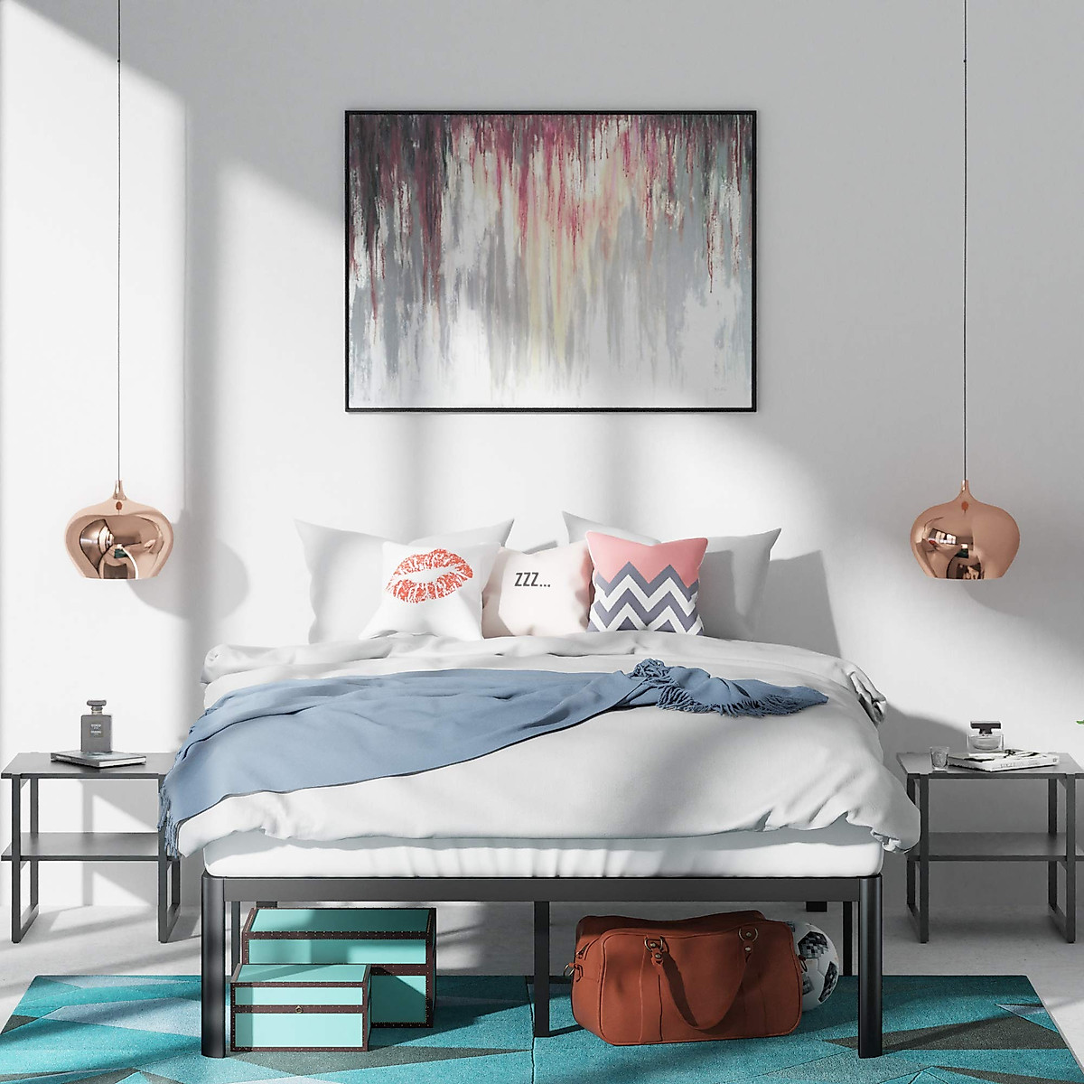 ZINUS Van 16 Inch Metal Platform Bed Frame / Steel Slat Support / No Box Spring Needed / Easy Assembly, Queen