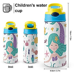 Water Bottle With Straw Mermaid Insulated Stainless Steel Vacuum Cup 500Ml For School 7.5x2.7 in