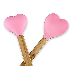 Generic Heart shaped silicone spatula – baking,stirring,pastry,kitchen utensil spoon – bamboo handle - meaningful kitchen gift idea – housewarming,mother’s day,wedding,engagement,Pink,2.8x13.4
