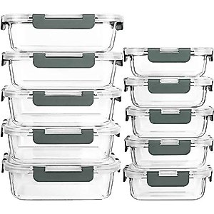 [10-Pack]Glass Meal Prep Containers with Lids-MCIRCO Glass Food Storage Containers with Lifetime Lasting Snap Locking Lids, Airtight Lunch Containers, Microwave, Oven, Freezer and Dishwasher