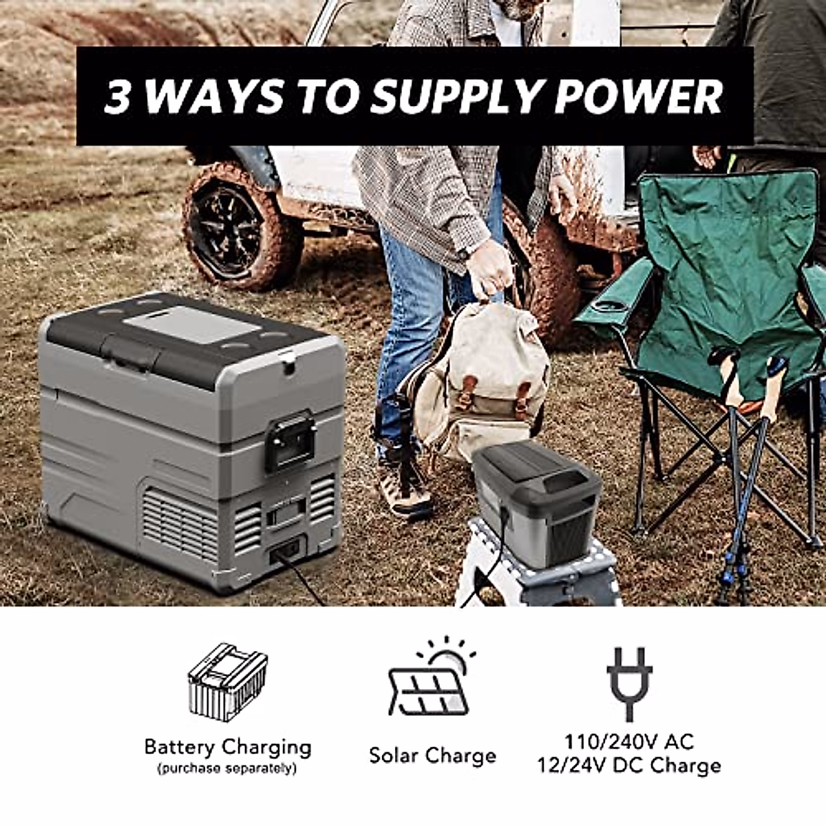 CHANGE MOORE DUAL ZONE Solar Powered 12v Refrigerator/Freezer 48 Quart(45 Liter) 12 volt Cooler Mini Fridge for Vehicles Travel Camping Outdoor -12/24V DC…