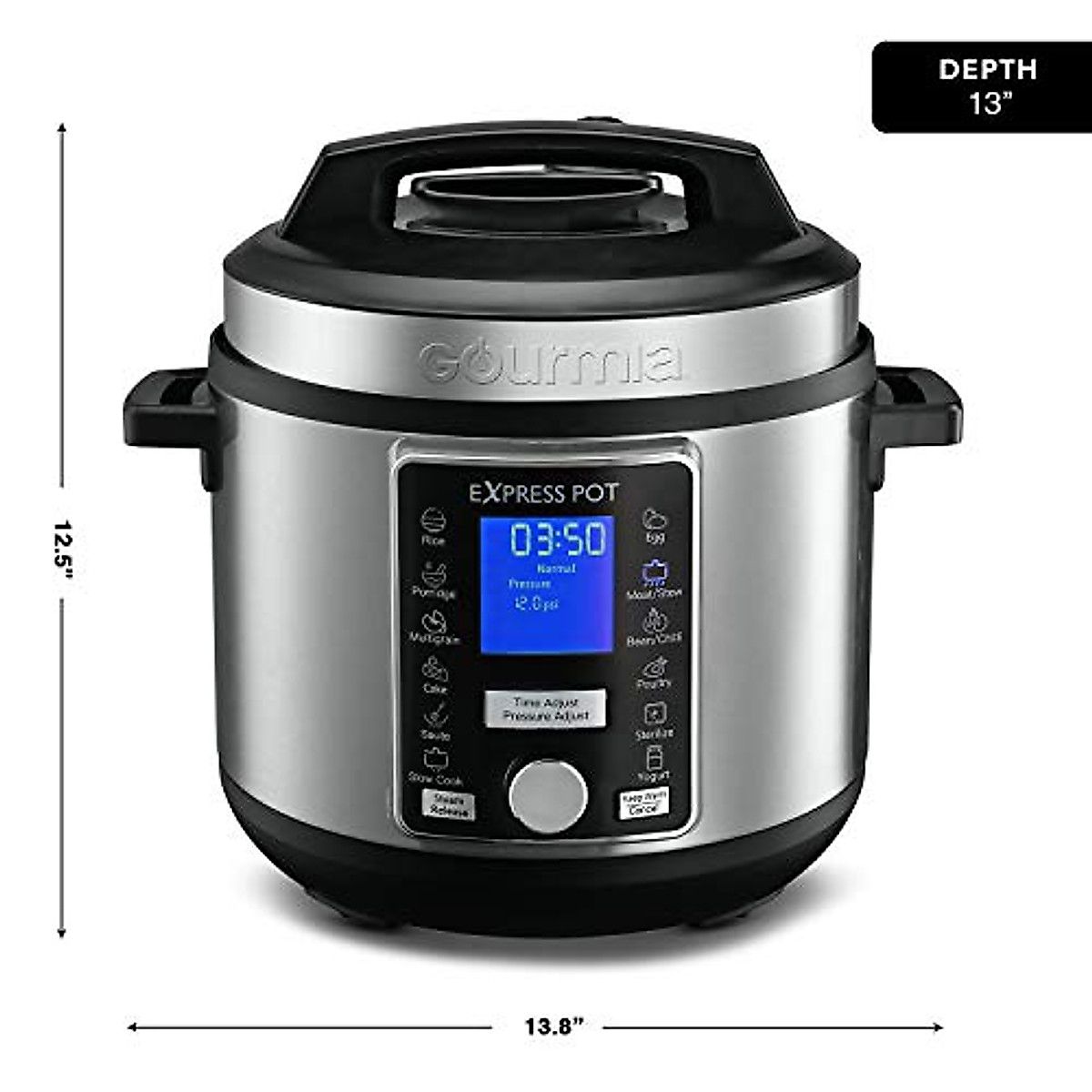 Gourmia GPC965 Digital Multi-Functional Pressure Cooker - Automatic Pressure Release - Adjustable Pressure Control - 13 Cook Modes - Removable Stainless Steel 6 Qt Pot - Lid Lock - Auto Stir Function