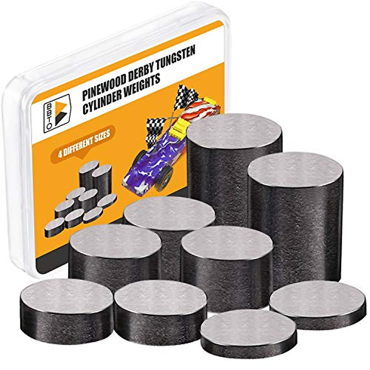 BBTO 2.125 oz. Tungsten Weights 3/8 Inch Incremental Cylinders Car Incremental Weights Compatible with Pinewood Car Derby Weights, 9 Pieces