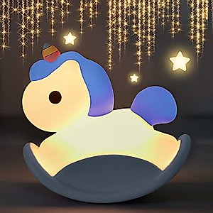 fufeisi Unicorn Night Lights for Kids Bedroom Decor, Kawaii Rechargeable Silicone Warm Nightlights with 30min Timer, Bedside Touch Lights for Baby Toddler Nursery Blue