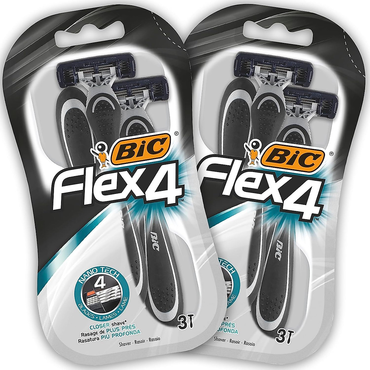BIC Flex 4 Hybrid Disposable Men's 5-Blade Razors with Moveable Blades for a Clean and Close Shave, Pack of 6