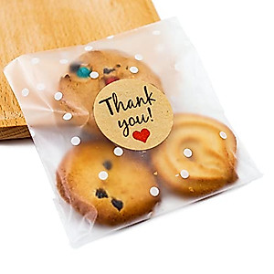 JESTAR 200 PCS Self Adhesive Cookie Bags Christmas Treat Bags, 3.94"x 3.94" Cellophane Bags Individual Cookie Bags with Thank You Stickers White Polka Dot Bags for Party Favors Gift Giving Candy