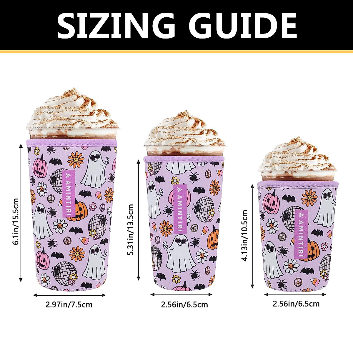 3 Pack Reusable Sleeve for Iced Coffee Cup, Coffee Neoprene Sleeve for Iced&Hot Drinks, Coffee Sleeve Compatible with Starbucks, Dunkin Coffee Cup. (Halloween Boo)