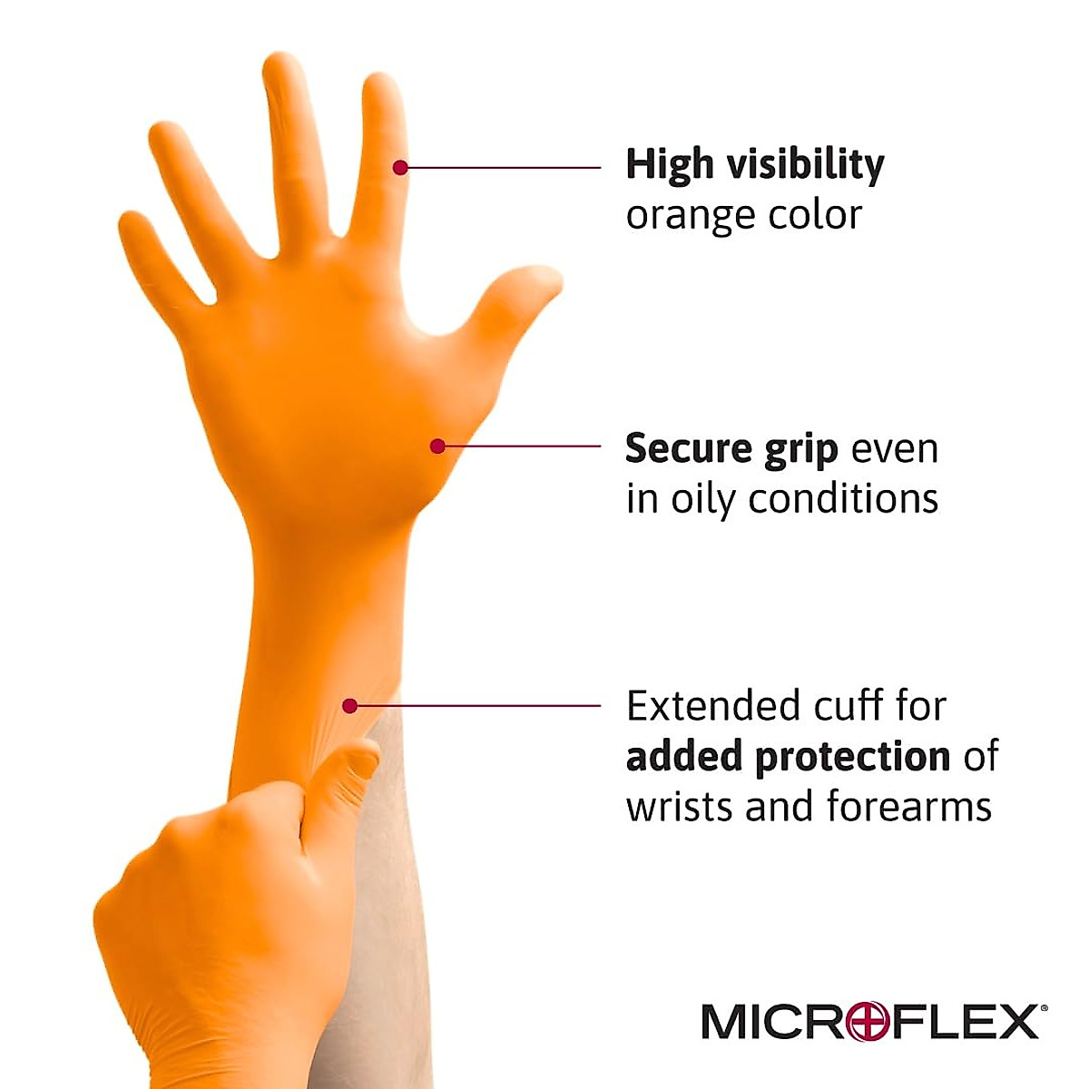 Ansell Microflex Blaze N48 7mil Disposable Nitrile Gloves w/Extended Cuff for Automotive, Oil, Mining - XX-Large, Orange (Box of 100)