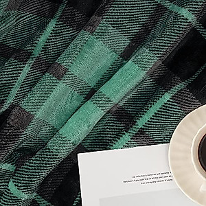LALIFIT Sherpa Throw Blanket Soft Plush Reversible Green Black Plaid Flannel Blankets Fuzzy Warm Bed Blanket for Sofa Couch Christmas Halloween Farmhouse Home Decorate 50" x 60" (Green Plaid)