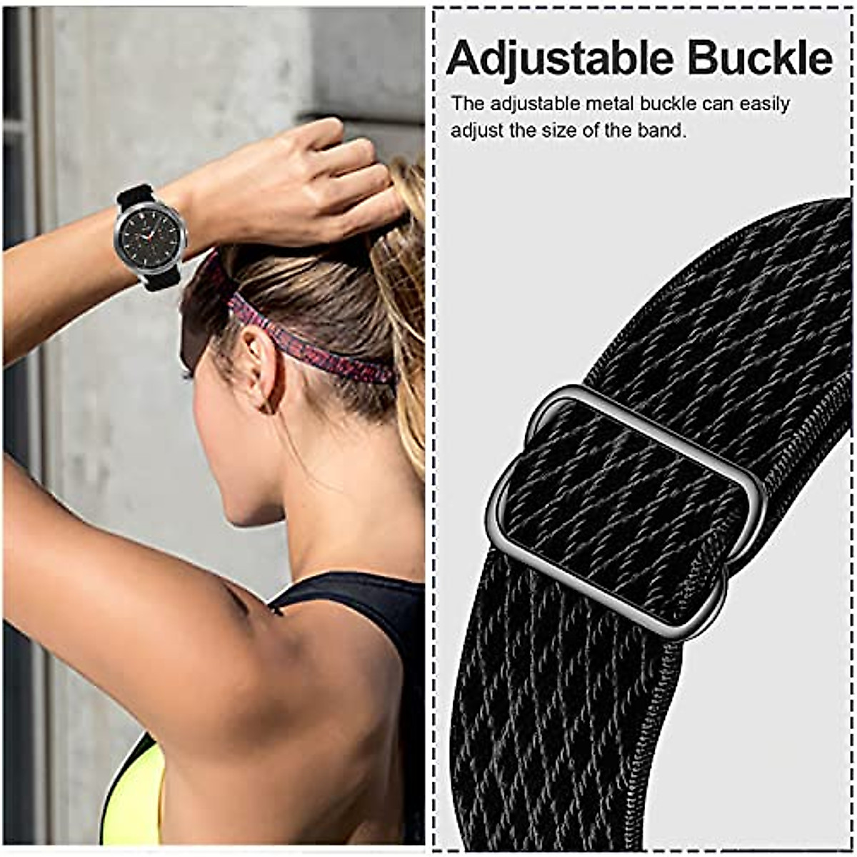 Olytop Elastic Bands for Galaxy Watch 4/5 Band 44mm 40mm/Galaxy Watch 4 Classic Bands 46mm 42mm Women Men, 20mm Stretch Wristband Strap for Samsung Galaxy Active 2 40mm 44mm/Watch3 41mm (Wave Black)