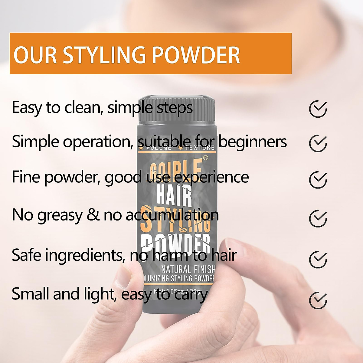 Hair Styling Natural Look Volumizing & Texturizing Hair Powder with Flexible Hold - 1.05oz Easy to Apply Texture Powder for Men, No Oil/Greasy/Residue