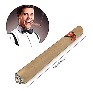 sinoeem 1920s Mens Gatsby Gangster Costume Accessories Set with Pocket Watch,Hard Felt Panama Hat, Y-Back Suspenders & Pre Tied Bow Tie,Toy Cigar & Fake Mustache, Beige-01, 15