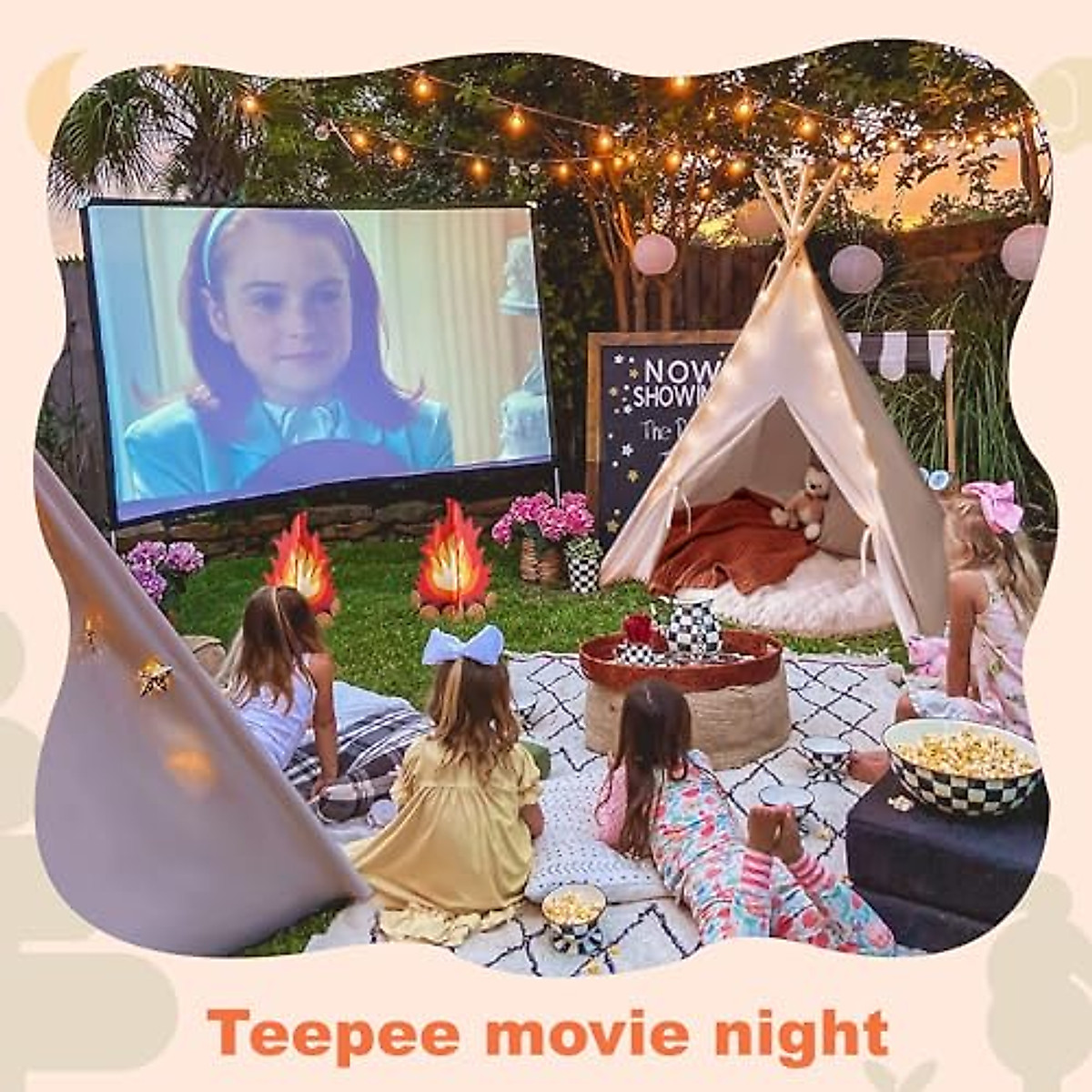 Tiny Land Kids-Teepee-Tent with Lights & Campfire Toy & Carry Case, Natural Cotton Canvas Toddler Tent - Washable Foldable Teepee Tent for Kids Indoor Tent, Outdoor Play Tent for Girls & Boys