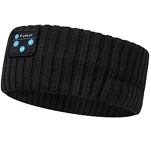 Fulext Sleep Headphones Bluetooth Beanie Headband, Wireless Ear Muffs Winter Knit Headphone Headband Ear Warmers Christmas Stocking Stuffers Gifts for Women Men Dad Mom Friend Teens Him Her, Black